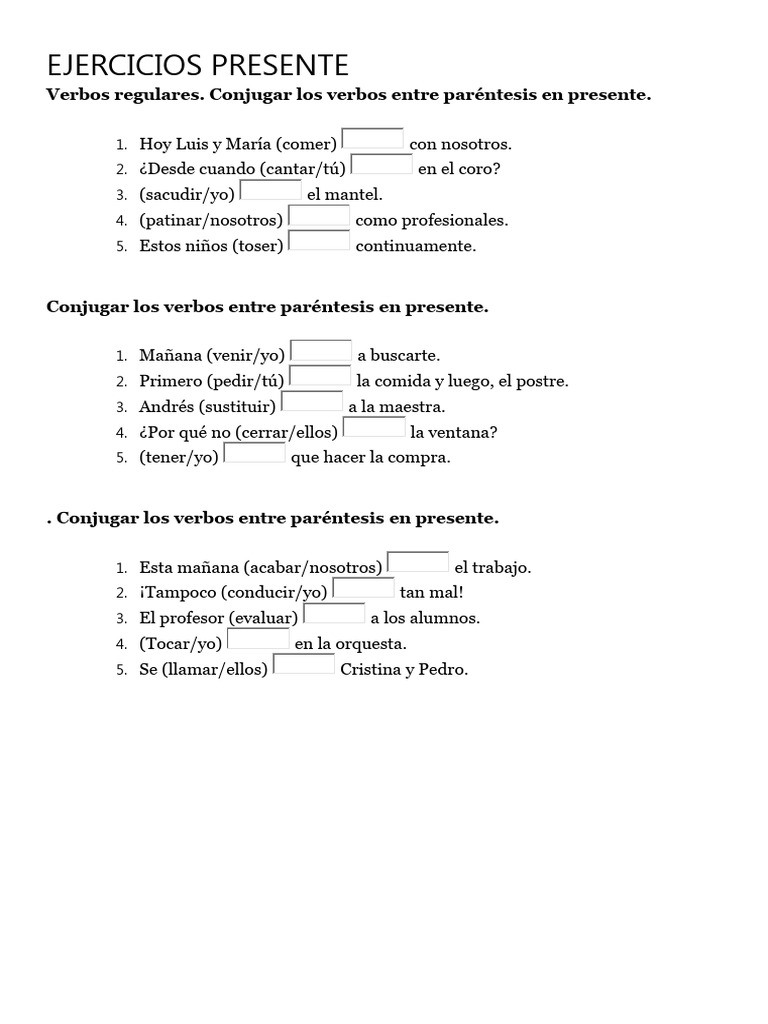 EJERCICIOS PRESENTE Verbos | PDF