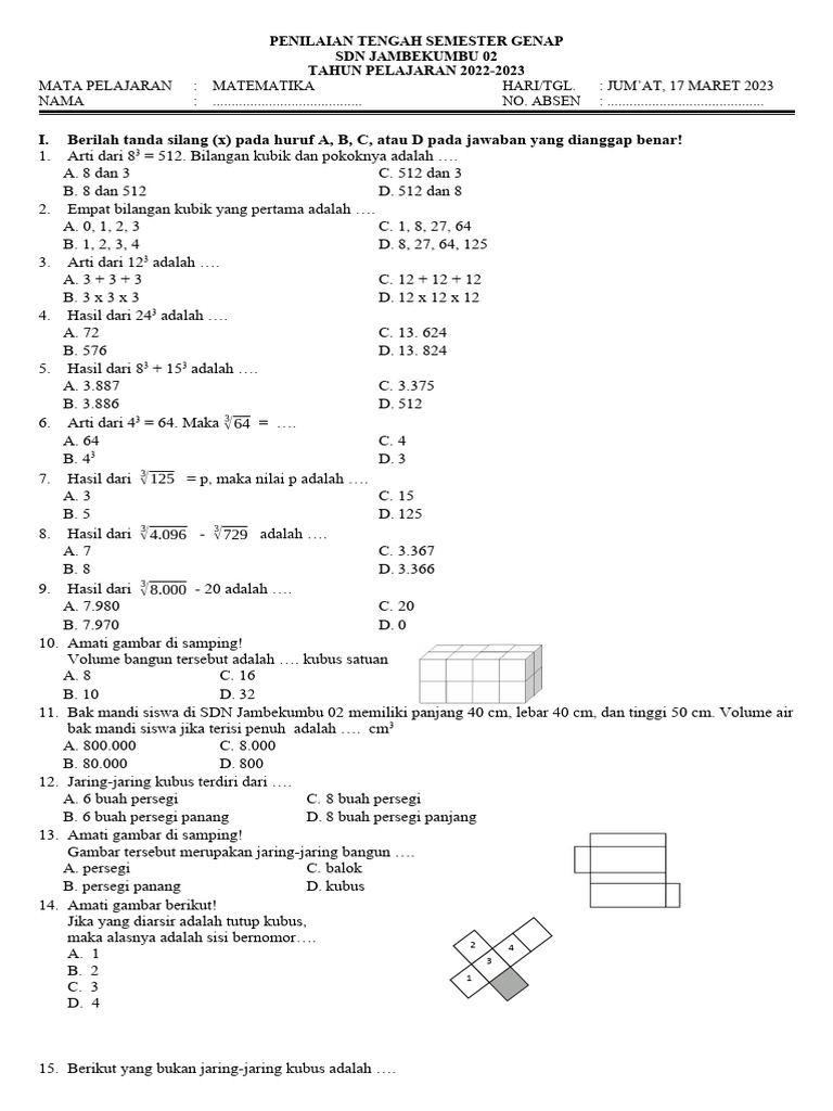 Soal PTS Genap MTK Kelas 5 | PDF