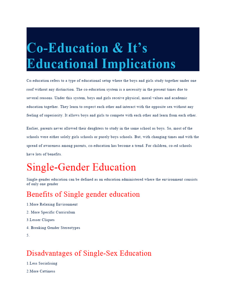 Co Education Assignment | PDF | Gender | Gender Studies