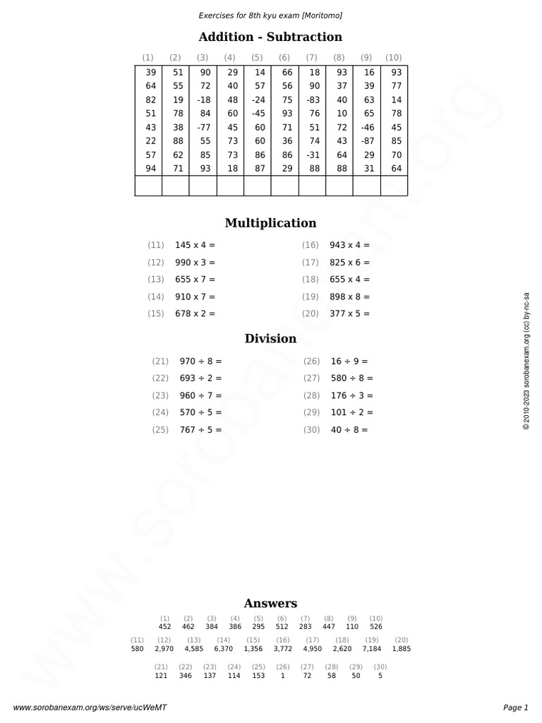 Soroban Exercises ucWeMTs | PDF