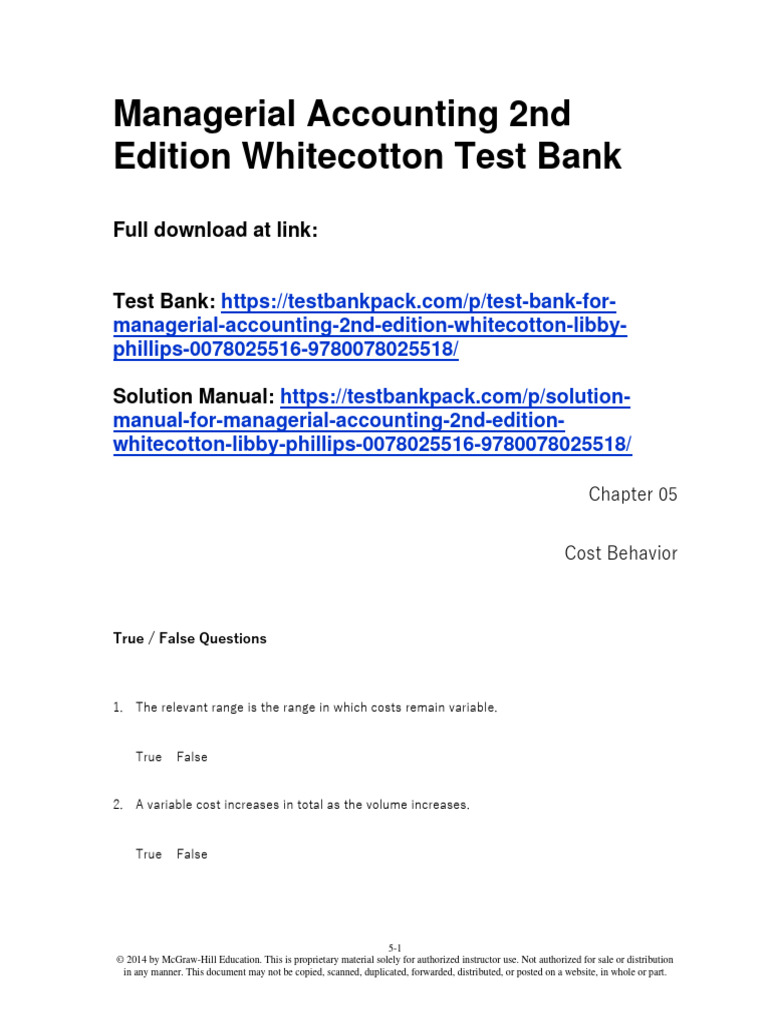 Managerial Accounting 2nd Edition Whitecotton Test Bank 1 | PDF