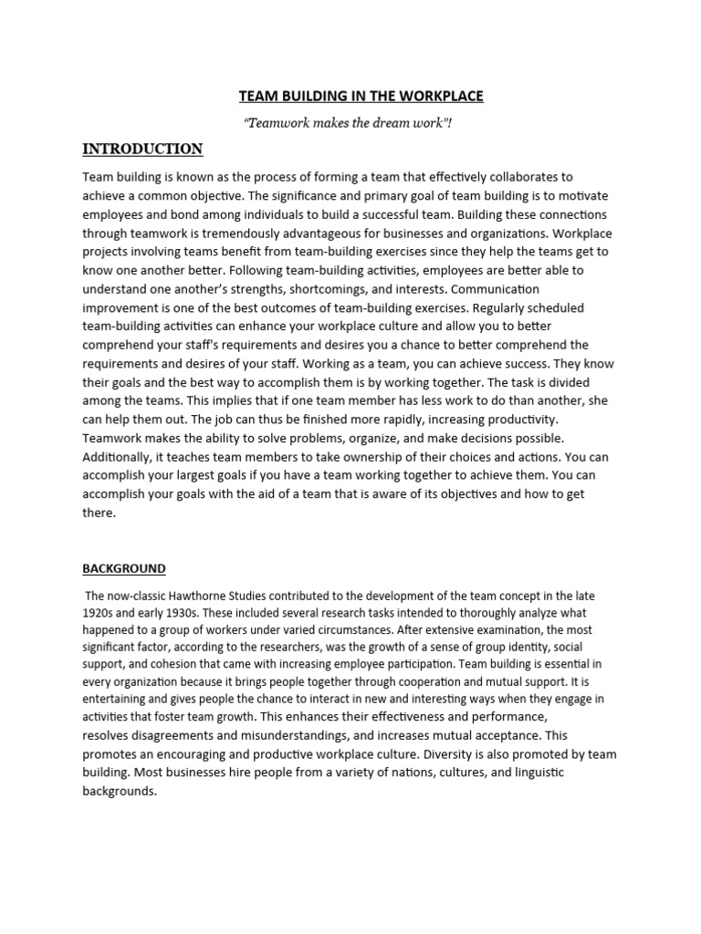 Team Building in The Workplace | PDF | Team Building | Communication