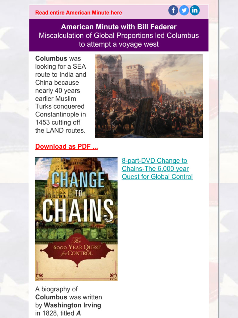 Bill Federer - Columbus Miscalculation | PDF | Christopher Columbus