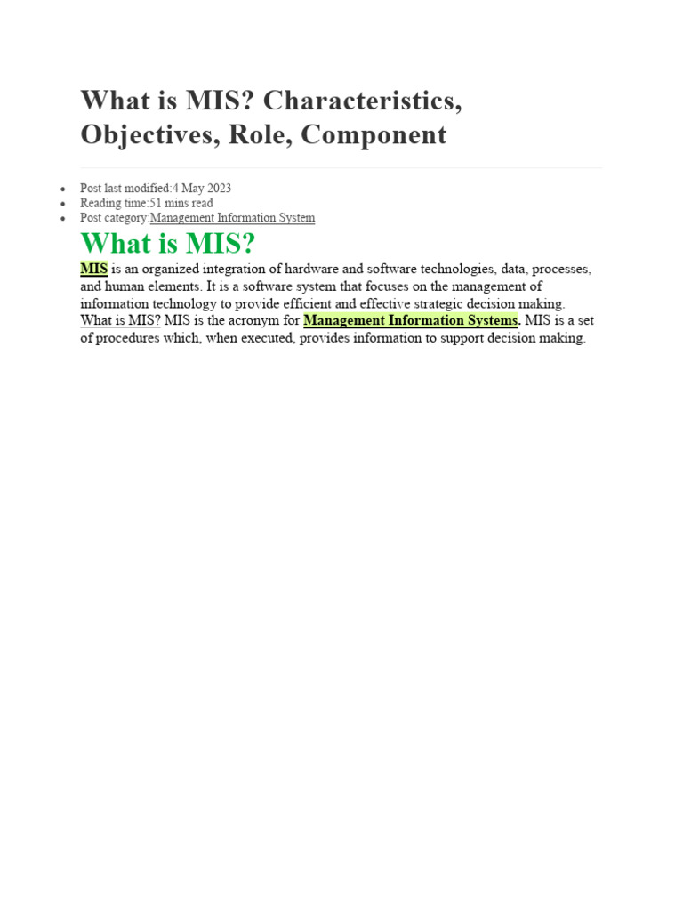 What Is MIS? Characteristics, Objectives, Role, Component | Download ...