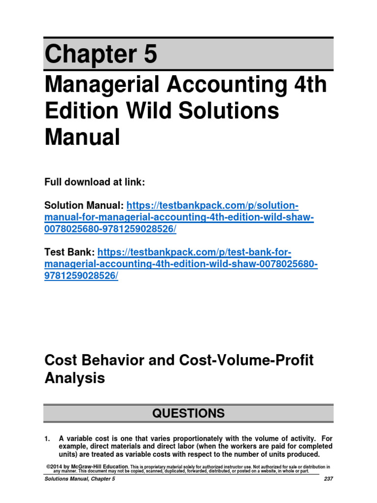 Managerial Accounting 4th Edition Wild Solutions Manual 1 | PDF