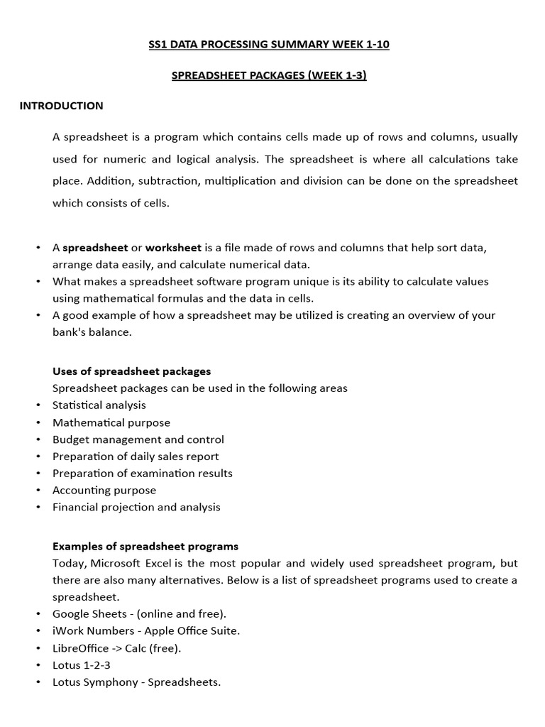 3rd Term SS 1 DP NOTES | PDF | Databases | Spreadsheet