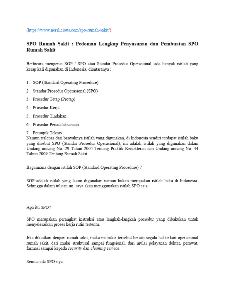Spo Rumah Sakit Pdf