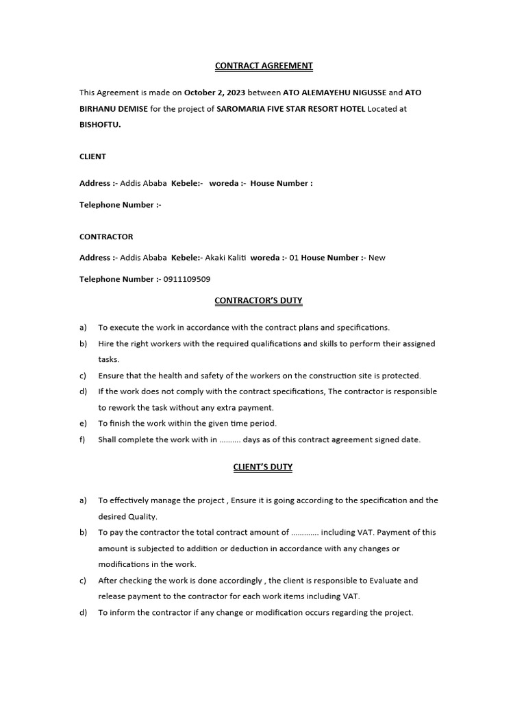 Sanitary Contract Agreement | PDF