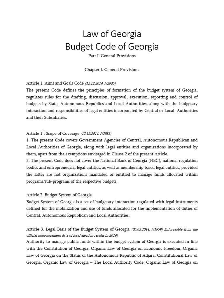 Budget Code of Georgia Eng | PDF | Government Budget Balance ...