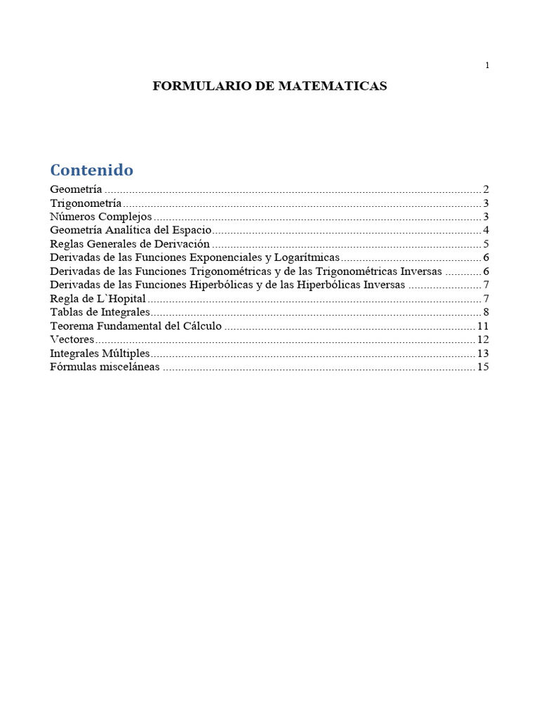Formulario de Matematicas | PDF | Pi | Funciones trigonométricas
