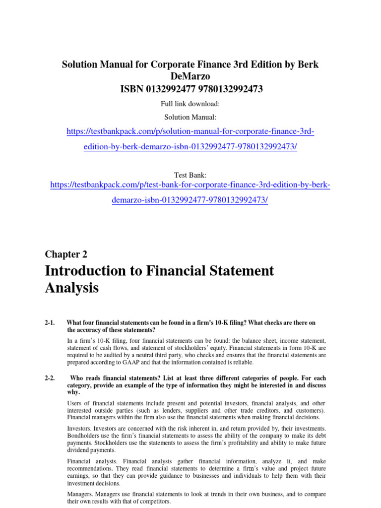 Solution Manual For Corporate Finance 3rd Edition by Berk DeMarzo ISBN ...