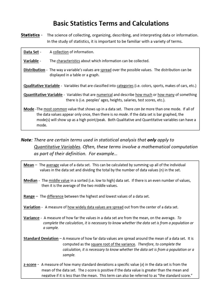 Basic Statistics Terms and Calculations | PDF | Statistical Analysis ...