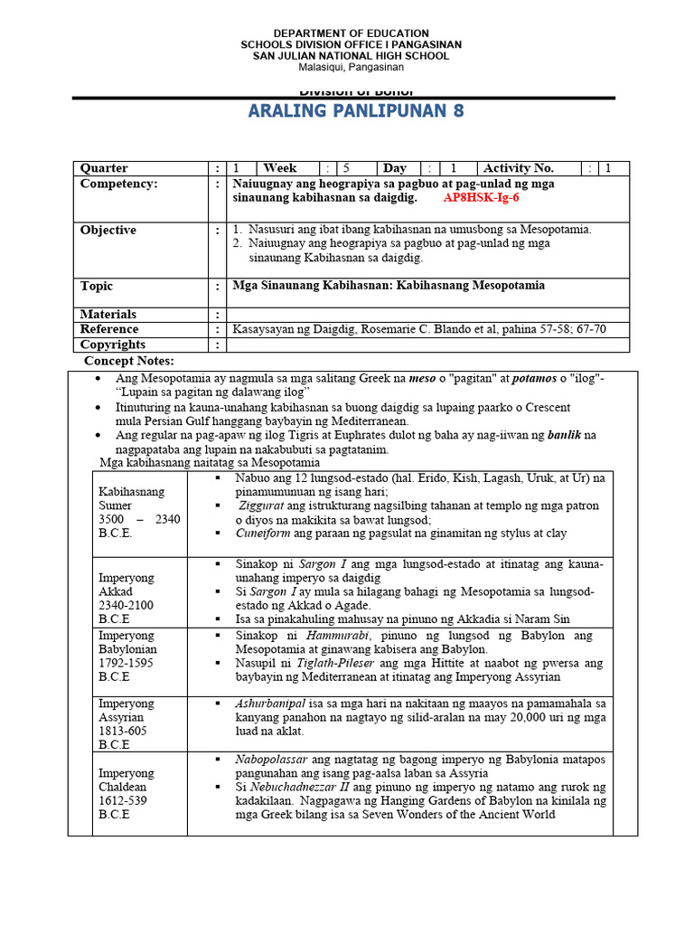 AP8 Q1 W5Day1-3 | PDF
