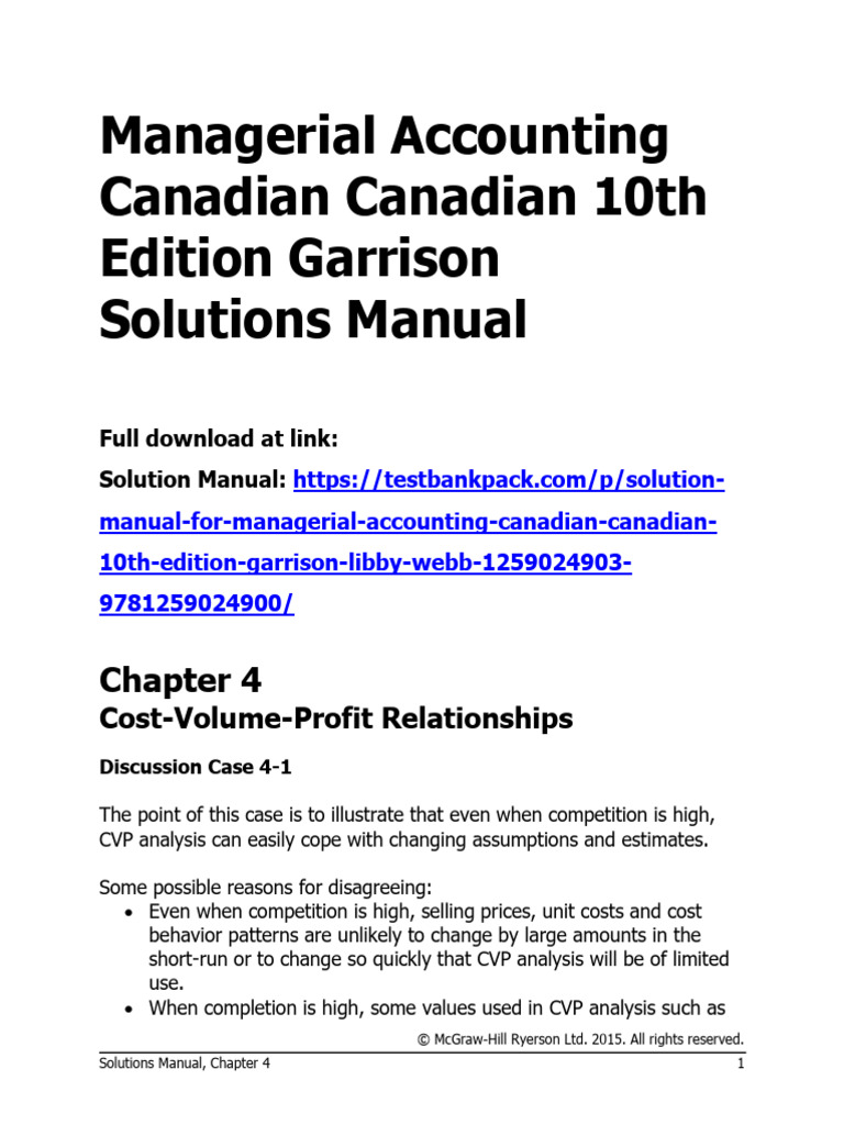 Managerial Accounting Canadian Canadian 10th Edition Garrison Solutions ...