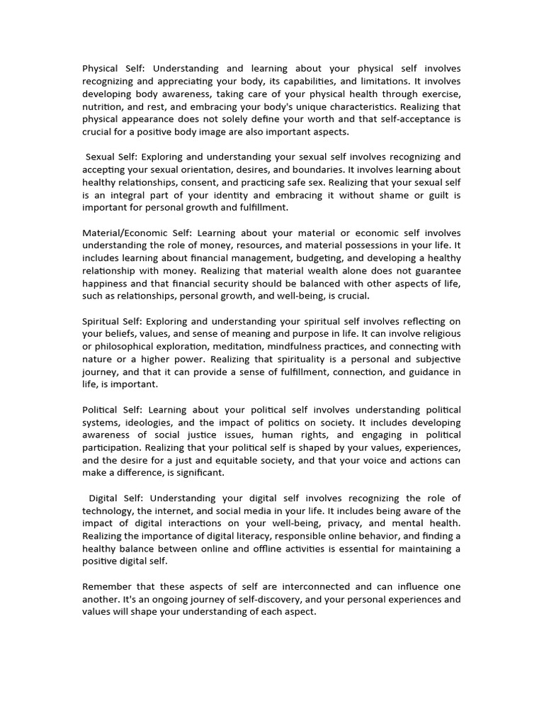 Physical Self | PDF | Self | Spirituality Physical Self | PDF | Self | Spirituality