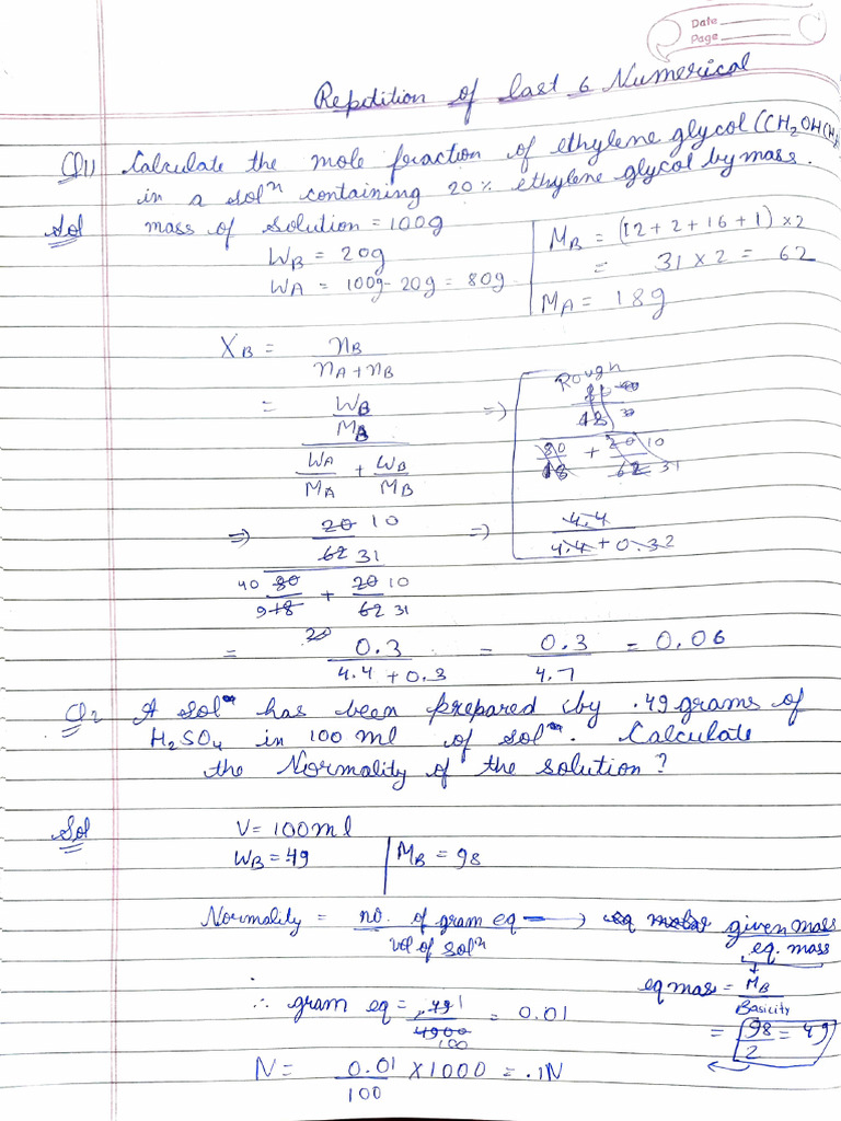 Solution Chapter Numericals | PDF