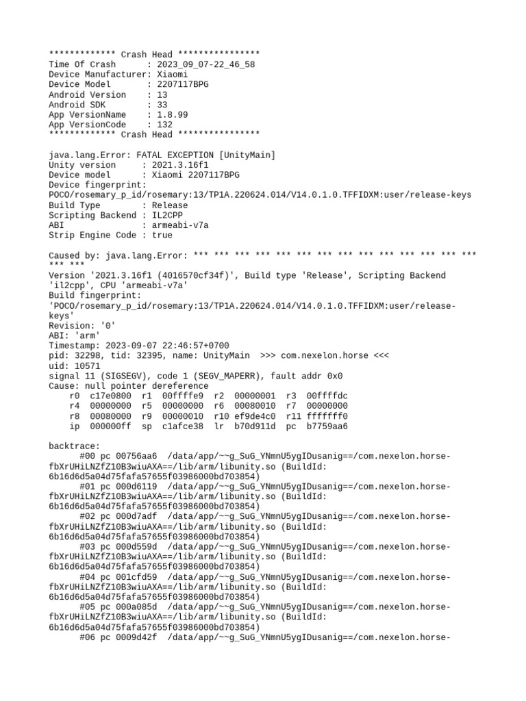 Xiaomi Crash Report for Unity App | PDF | Android (Operating System) | Computer Engineering