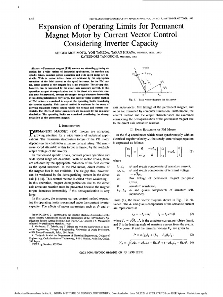 Morimoto - Expansion of Operating Limits For Permanent Magnet Motor by ...