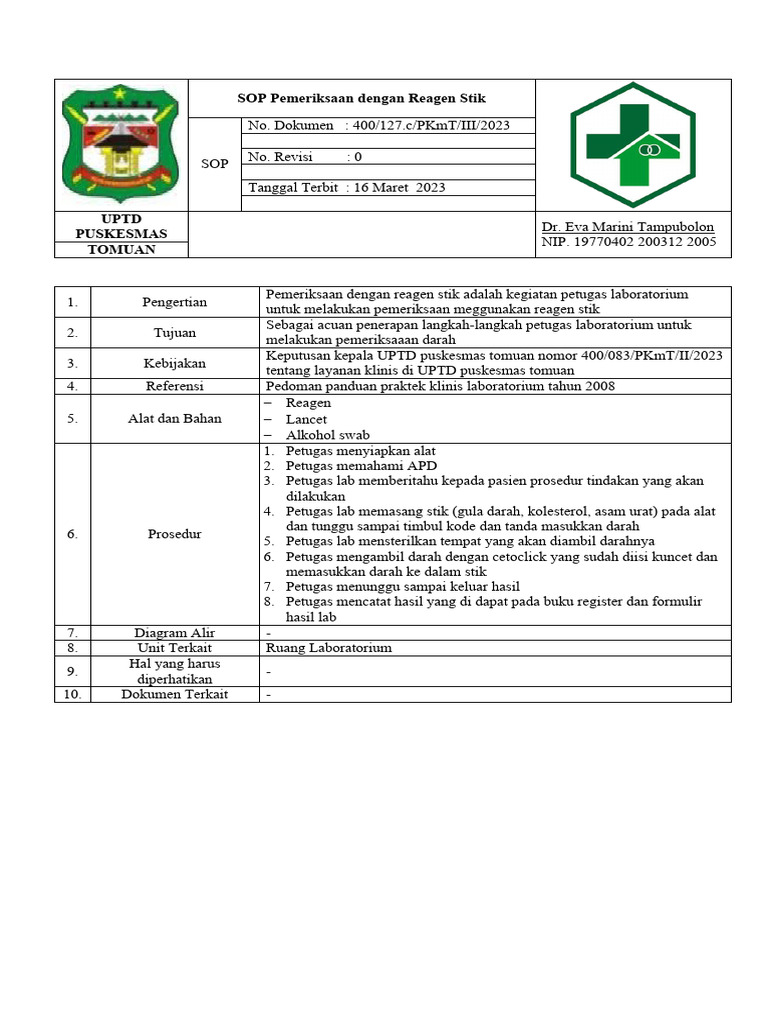 SOP Pemeriksaan Reagen Stik Laboratorium | PDF