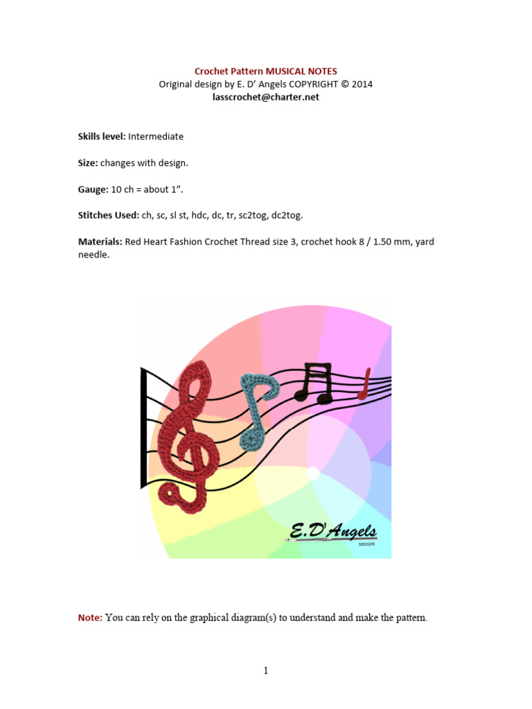 PDF Crochet Pattern MUSICAL NOTES | PDF | Crochet | Yarn