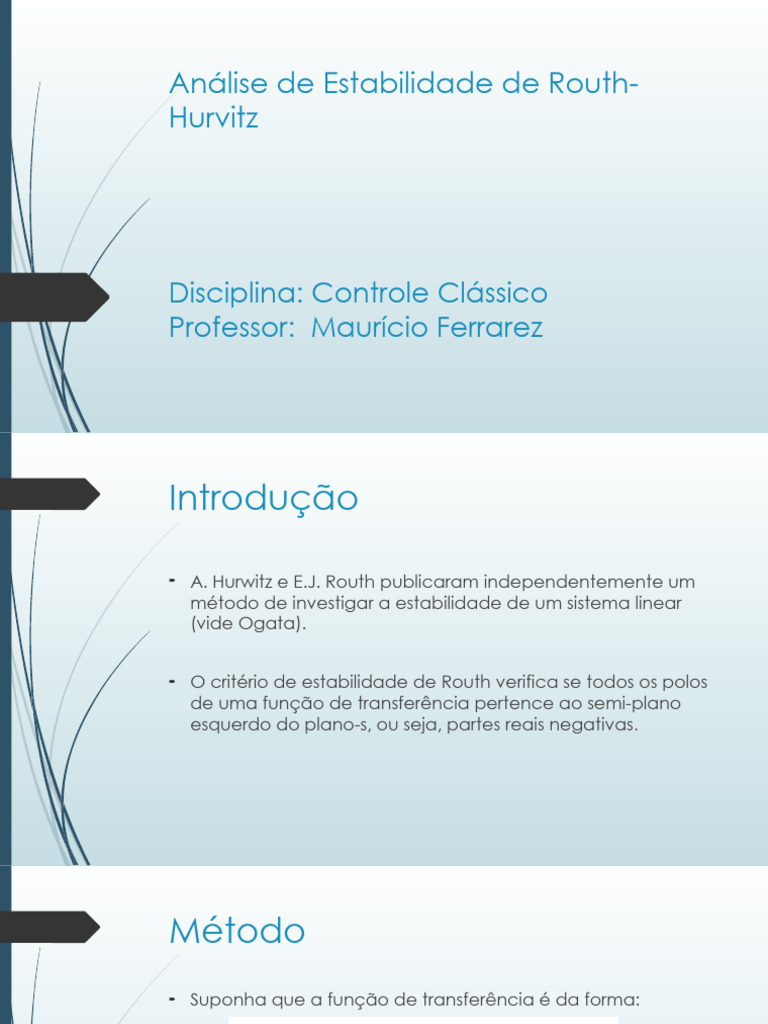 Aula2 APNP - Análise de Estabilidade de Routh-Hurvitz | PDF | Equações ...