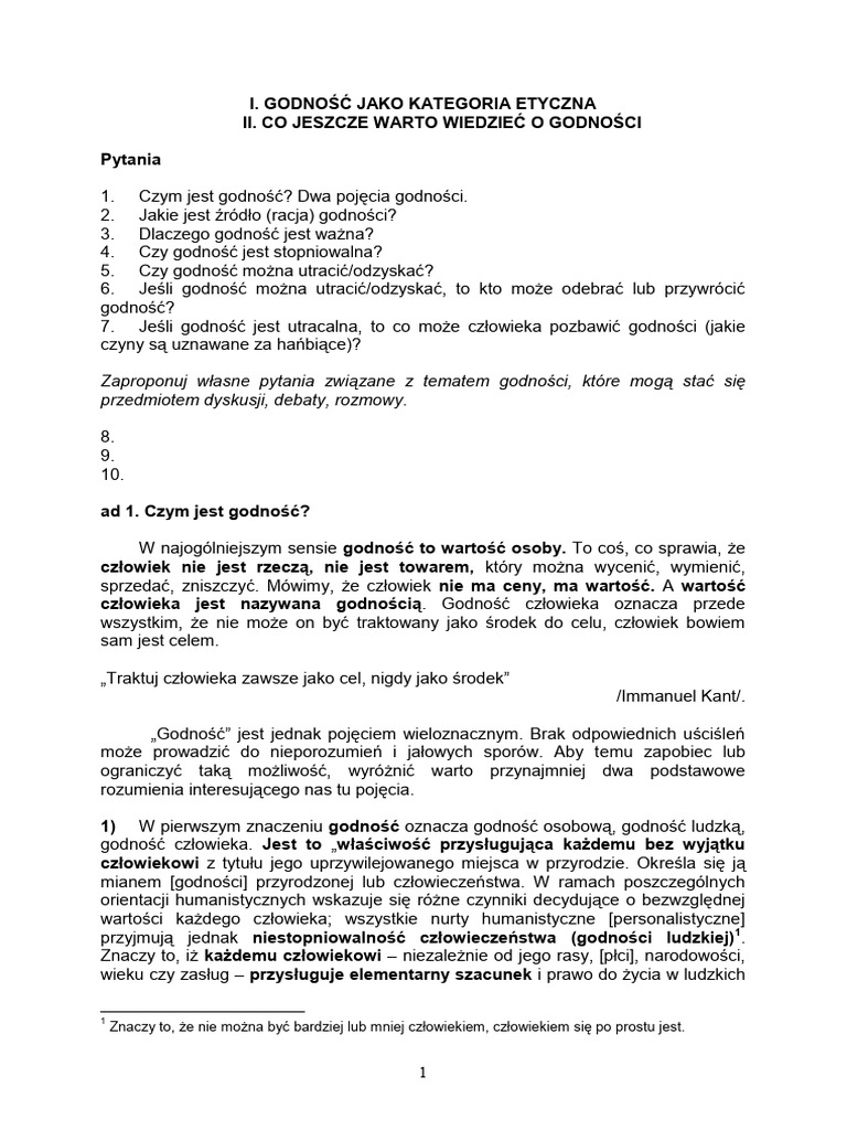 Godnosc Jako Kategoria Etyczna | PDF