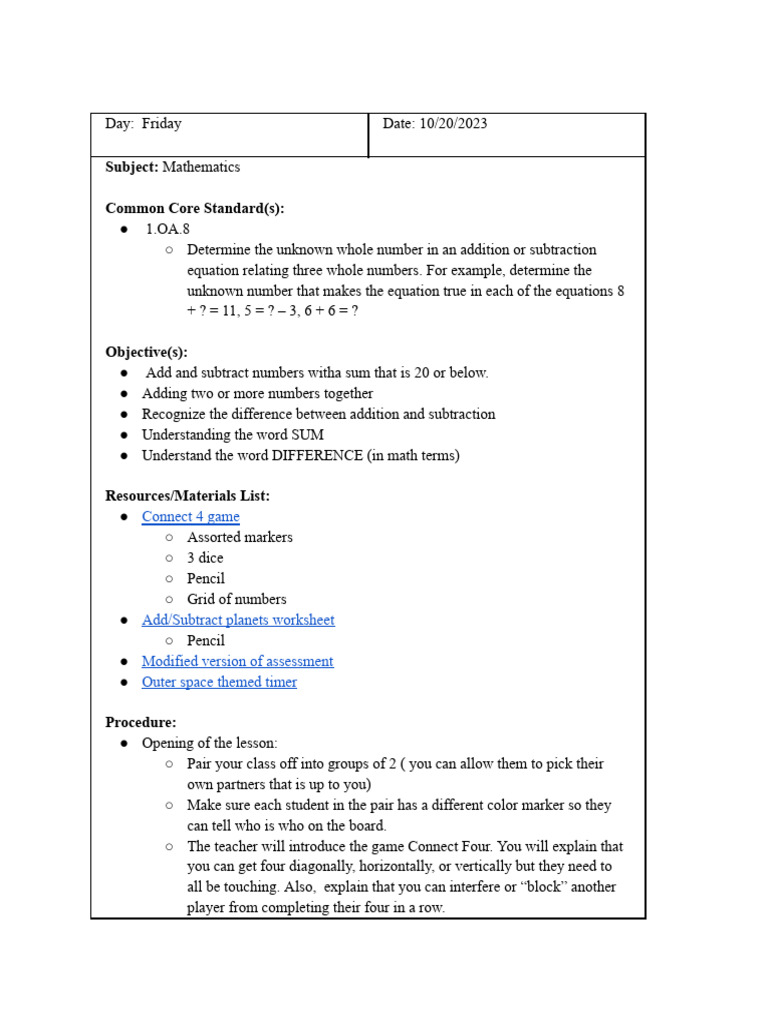 Thematic Unit Math Lesson Plan | PDF
