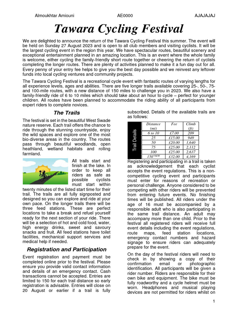 Tawara Cycling Festival | PDF | Trail | Transport