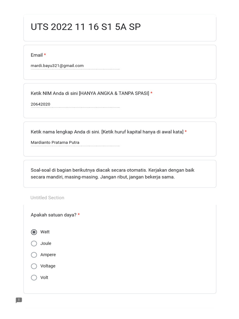 UTS 2022 Quiz Mardi Pratama S1 5A | PDF