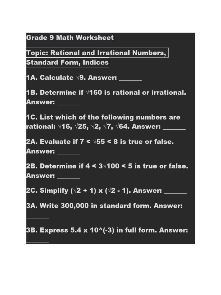 Grade 9 Math: Rational Numbers & Indices | PDF
