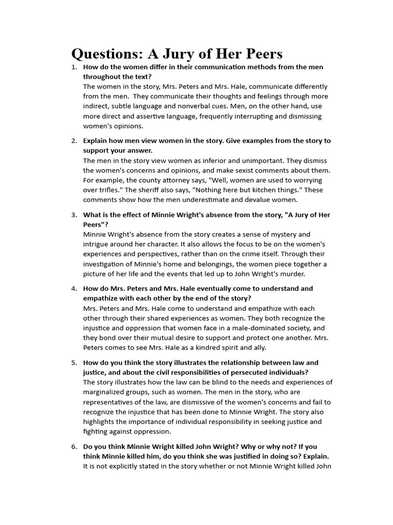 A Jury of Her Peers Questions | PDF | Social Psychology | Psychological ...