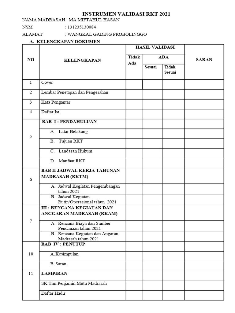 Instrumen Validasi RKT | PDF | Sains & Matematika