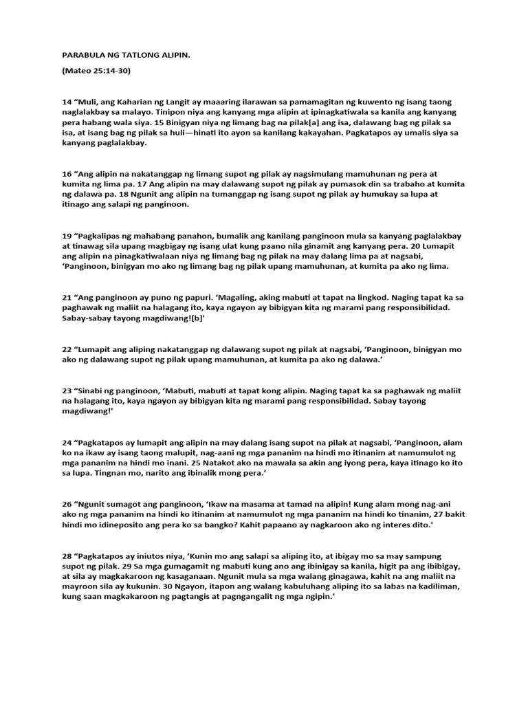 Parabula NG Tatlong Alipin | PDF