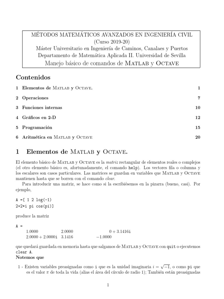 Curso Matlab | PDF | Matriz (Matemáticas) | Raíz cuadrada