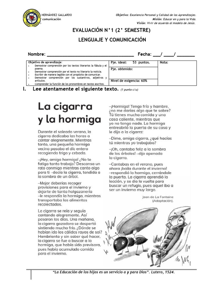 Evaluación Escrita - Lenguaje y Comunicación-Octubre-Adaptada-Milan ... Evaluación Escrita - Lenguaje y Comunicación-Octubre-Adaptada-Milan ...