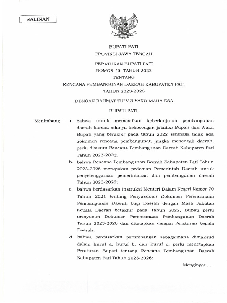 Perbup No 15 Tahun 2022 | PDF