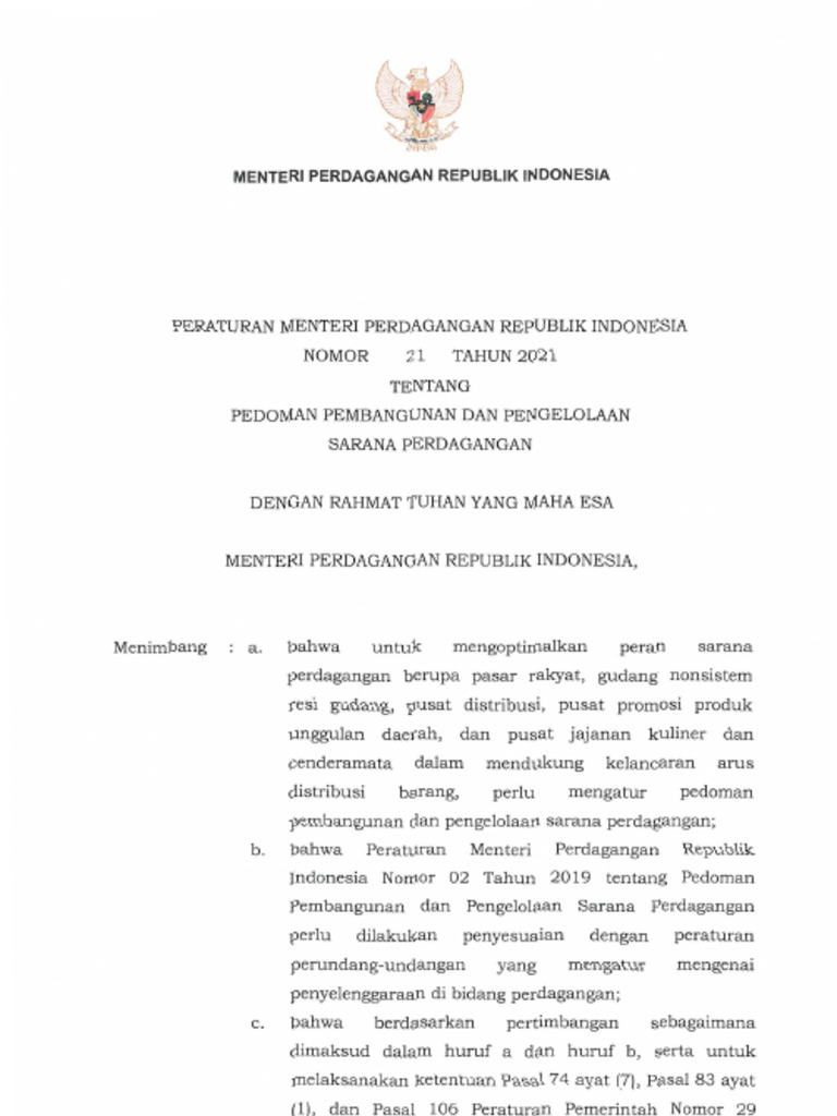 Permendag Nomor 21 Tahun 2021 | PDF