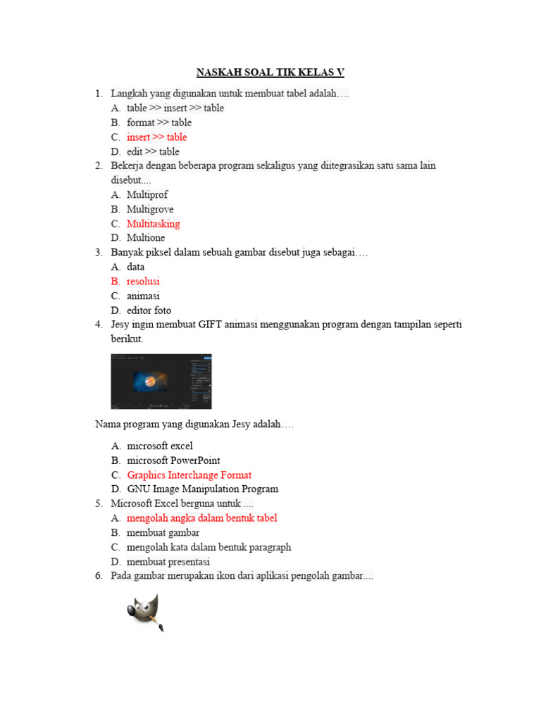 Naskah Soal Tik Kelas 5 | PDF