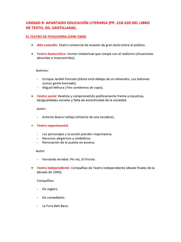 Literatura Unidades 9 y 10 | PDF