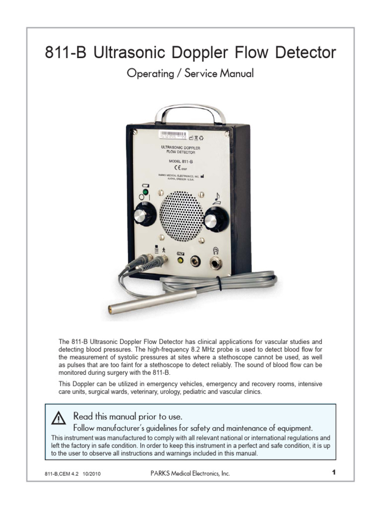 811-B Ultrasonic Doppler Manual | PDF | Blood Pressure | Battery Charger