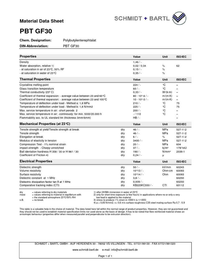 PBT GF30 en | PDF | Strength Of Materials | Electrical Resistivity And ...
