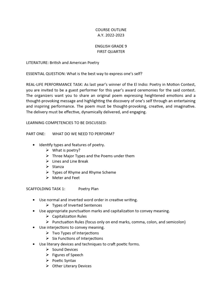 Grade 9 Poetry Performance Guide | PDF