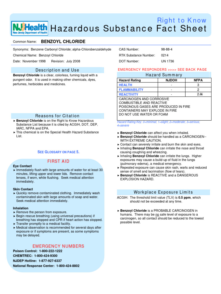 Benzoyl Chloride Hazardous Substance Guide | PDF
