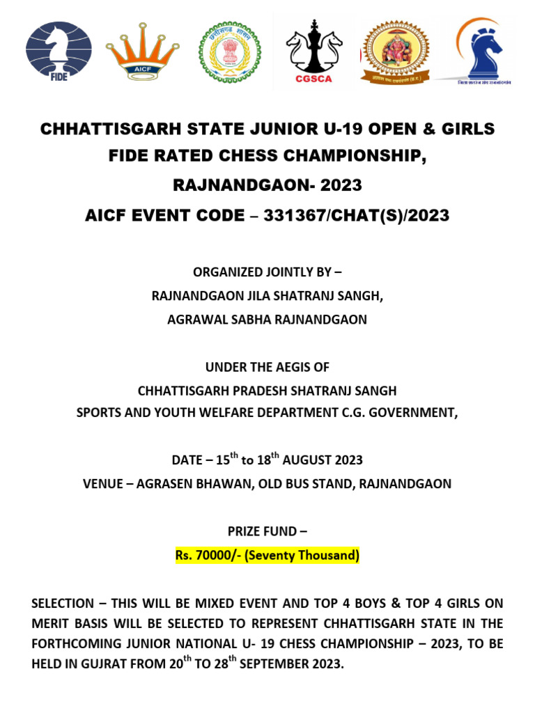 Revised Chhattisgarh State Junior U 19 Fide Rated Chess Championship Rajnandgaon 2023 | PDF ...