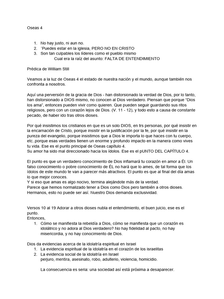 Oseas 4 Pdf Pecado Dios