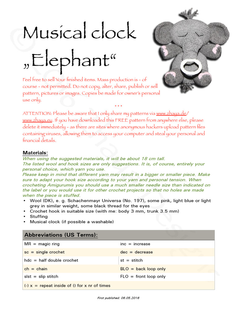 Musical Elephant EN | PDF | Yarn | Crochet