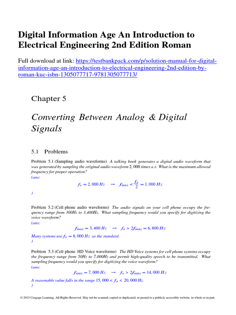 Digital Information Age An Introduction To Electrical Engineering 2nd Edition Roman Kuc ...