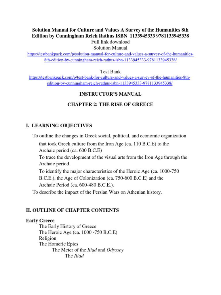 Solution Manual For Culture and Values A Survey of The Humanities 8th ...