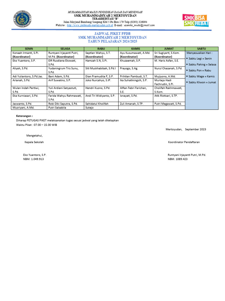 Jadwal Piket PPDB 2425 | PDF