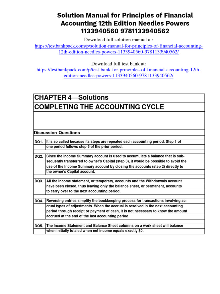 Principles of Financial Accounting 12th Edition Needles Solutions ...